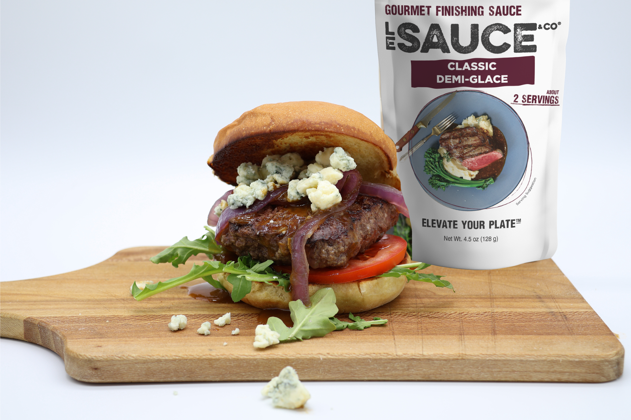 Classic Demi Glace Burger with a Blue Cheese Crumble – Le Sauce & Co.